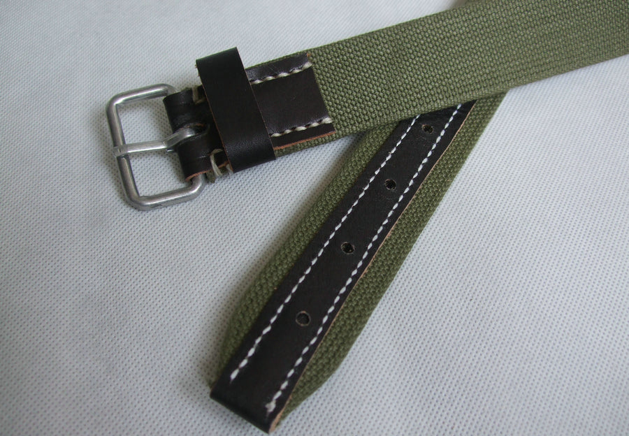 WWII Russia Red Army EM Webbing Belt Green Canvas Black Leather – Hikishop